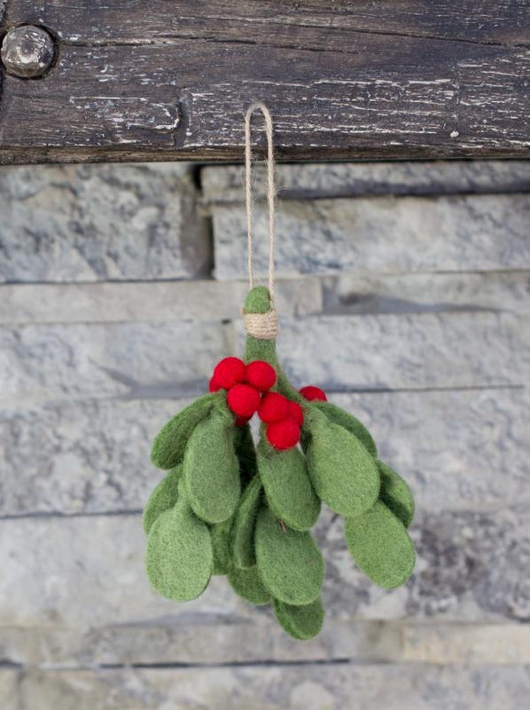 Felt Mistletoe Sprig- Hanging Christmas Decor- Green Leaves With White ...