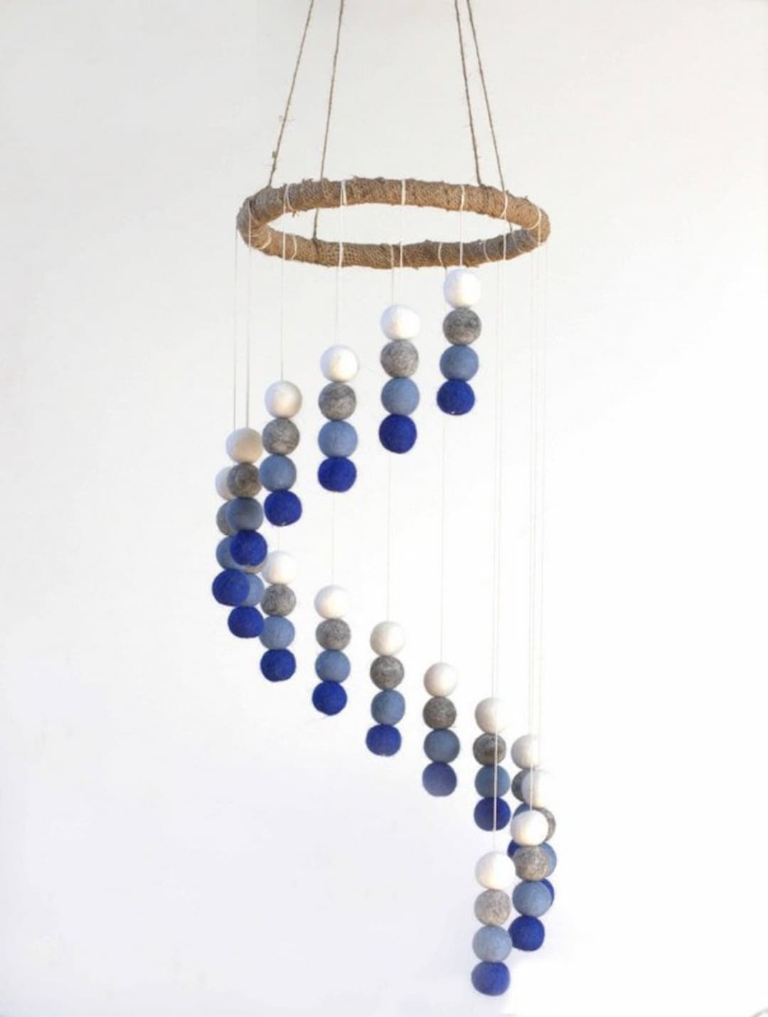 Spiral Felt Ball Mobile Royal Blue, Baby Blue, Gray, White Nursery ...