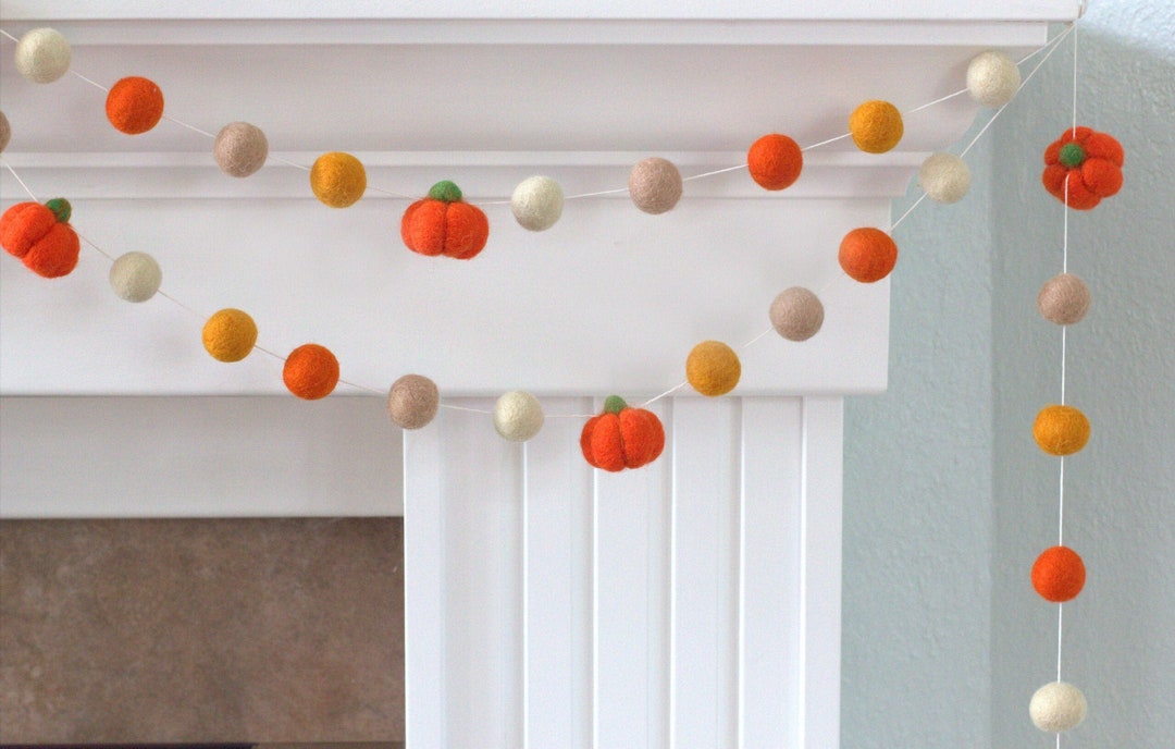 Felt Pumpkin Garland Orange & Tan Fall Mantle Banner, Autumn Shelf ...
