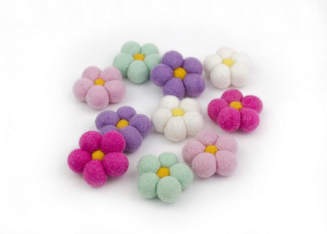 Felt Daisy Flowers - Set of 5 or 10 - Pink Lavender Seafoam White ...