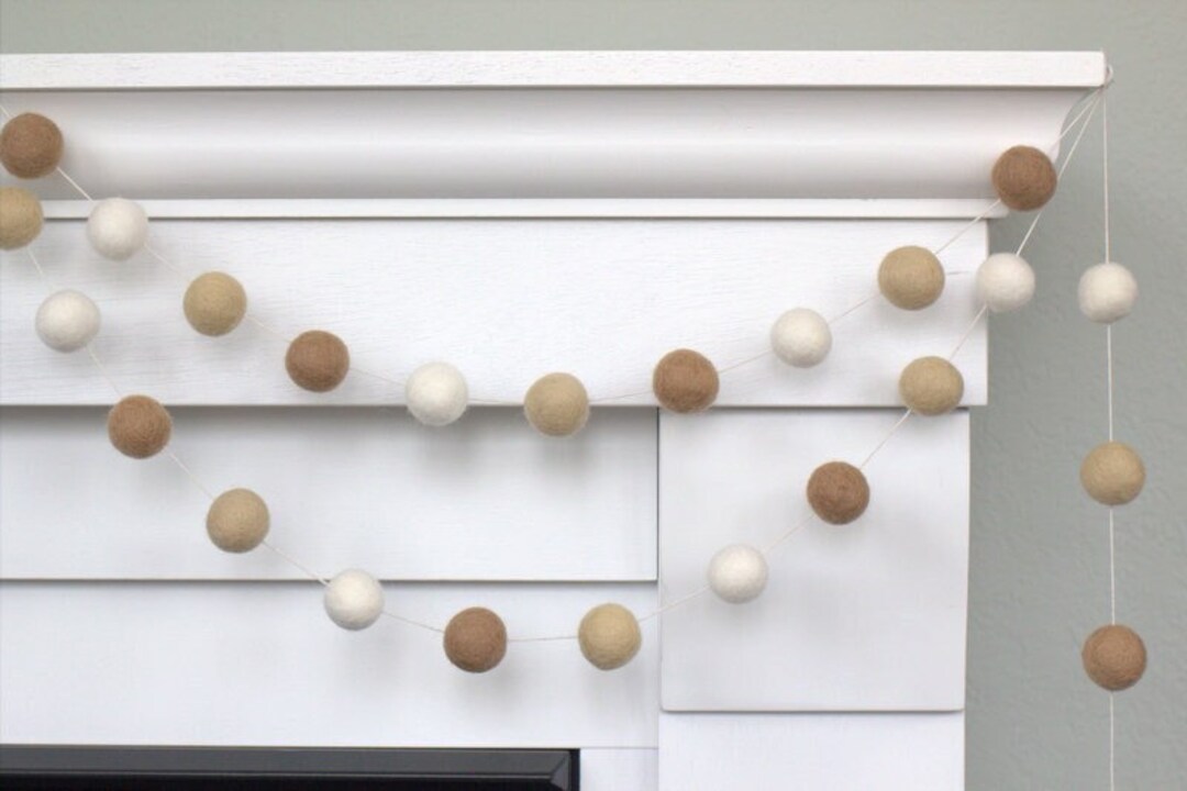 Neutral Home Decor Felt Garland- Tan Almond White- Fall Mantel Banner ...