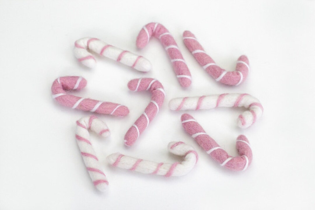 Candy Canes - Pink & White- Wool Felted DIY Craft Shapes- Christmas ...