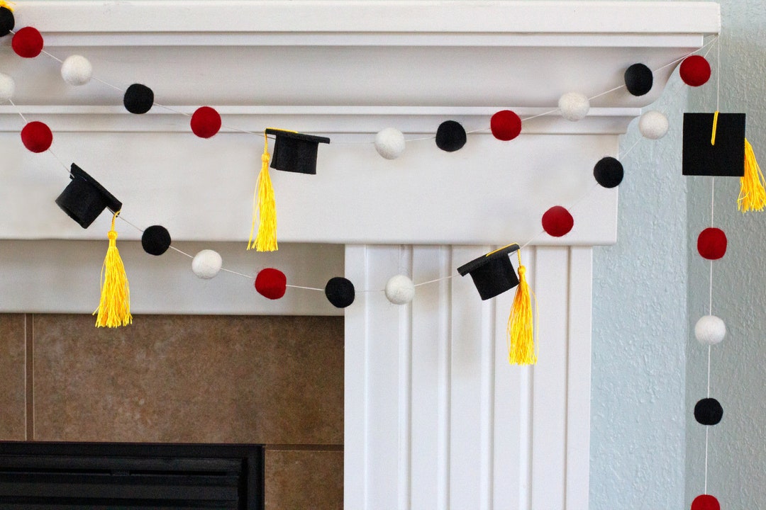 Graduation Decoration 2025- Grad Cap Garland Decor- 1" Felt Balls, 2 ...