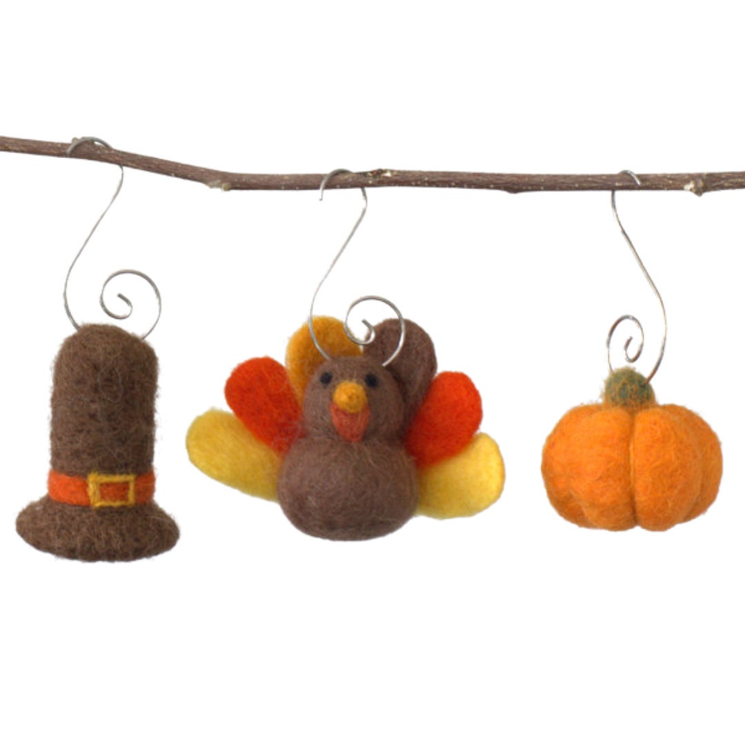 Thanksgiving Ornaments for Fall Tree- Turkey, Pilgrim Hat & Pumpkin Set ...