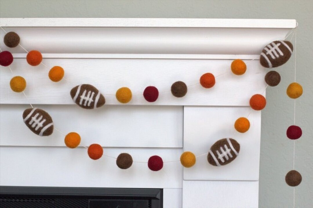 Fall Football Garland- 1" Felt Balls 2.25" Footballs- Halloween Autumn ...