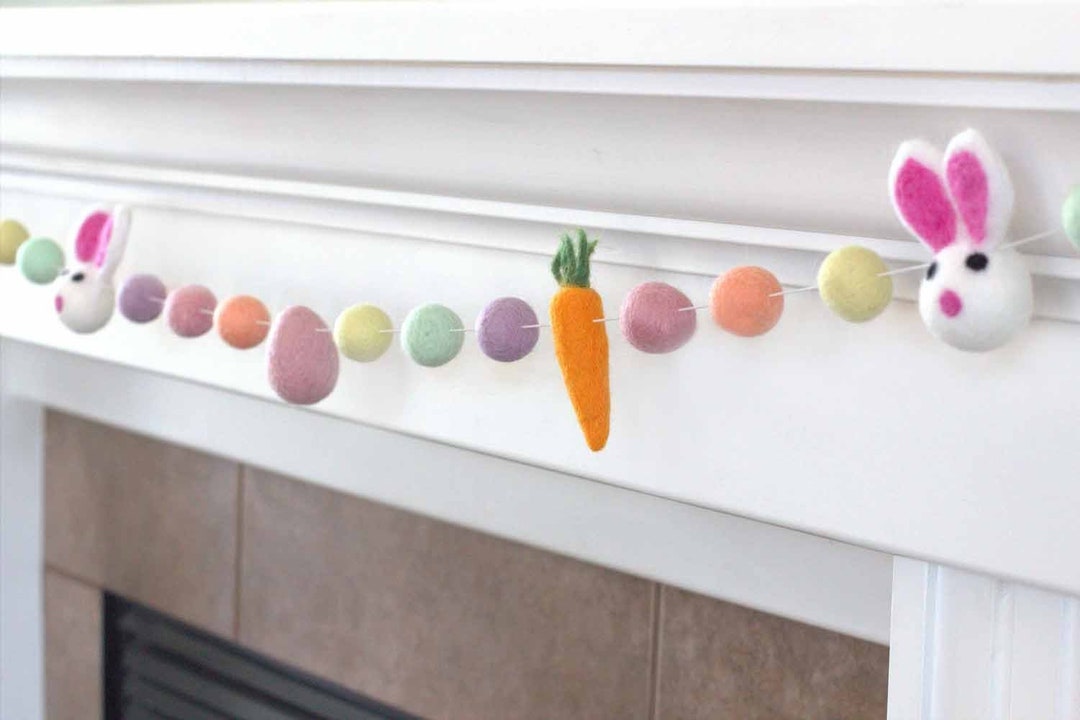 Easter Bunny Carrot Egg Garland- 1" Felt Balls- Bunny, Carrot, Egg ...