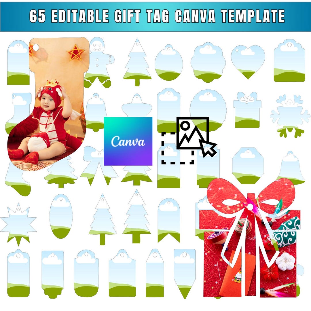 65 Editable Gift Tag Canva Template | Printable Party Tags | Custom ...