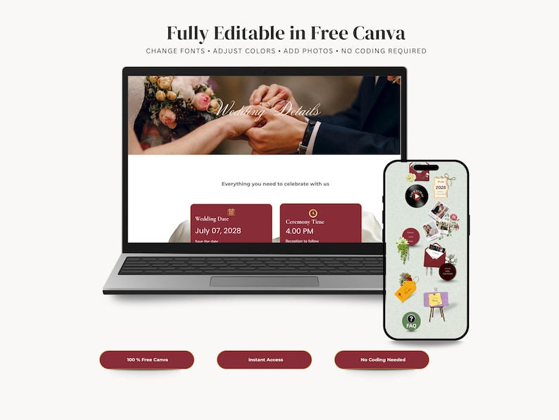 Buy Interactive Digital Wedding Invitation Template Canva, Mobile ...