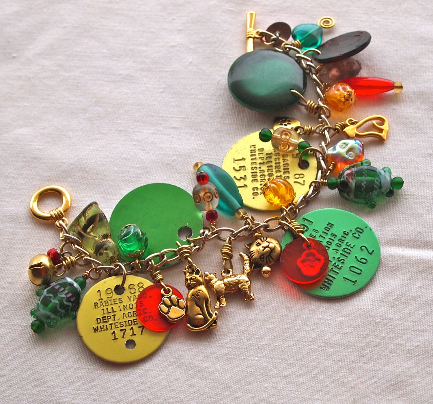 Cat Charm Bracelet, Rabies Tag Bracelet, Cat Lover Gift, Recycled ...