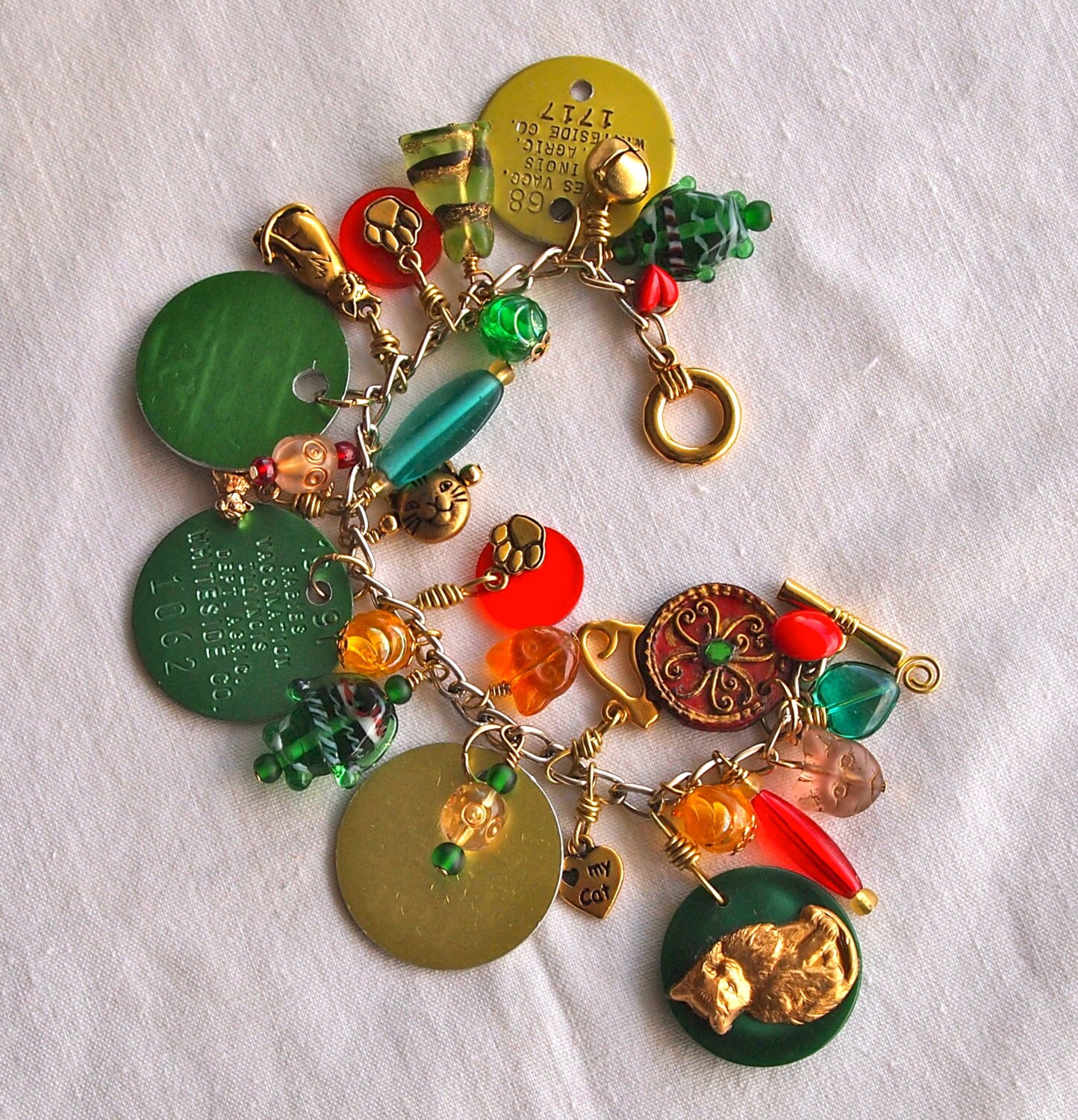 Cat Charm Bracelet, Rabies Tag Bracelet, Cat Lover Gift, Recycled ...