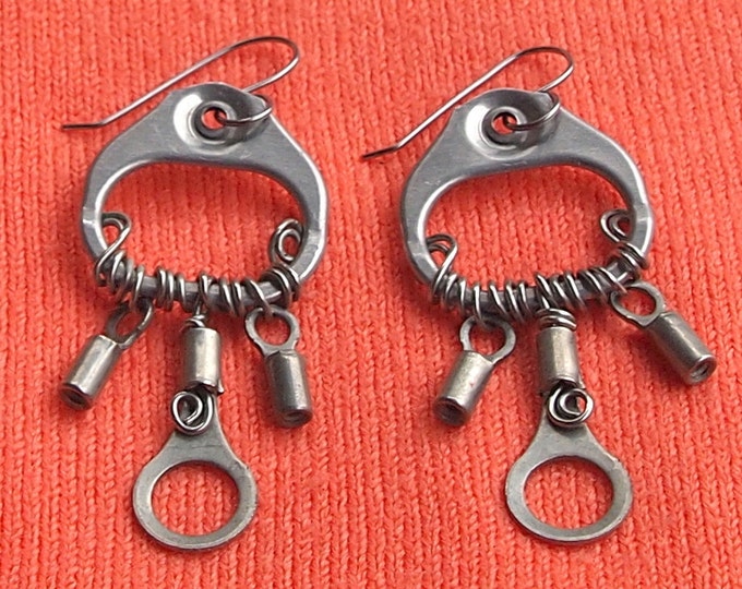 Industrial Chic Upcycled Earrings, Silver Pull Tabs With Electrical ...