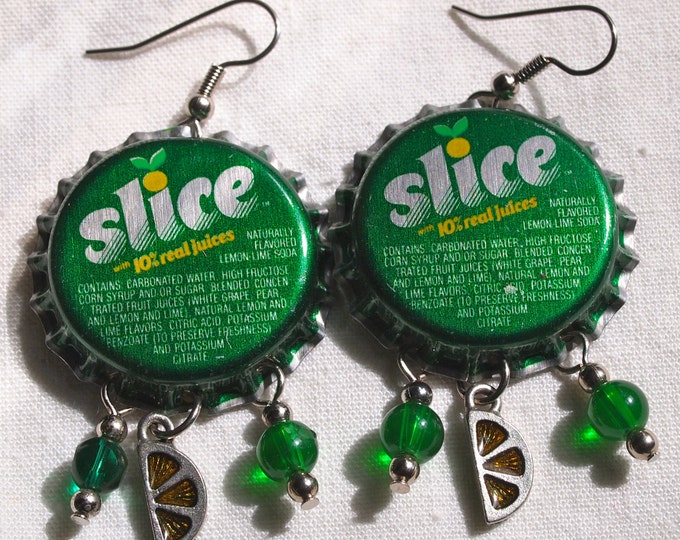Retro Earrings, Bottle Cap Earrings, Slice, Soda, Green, OOAK, Funky - Etsy
