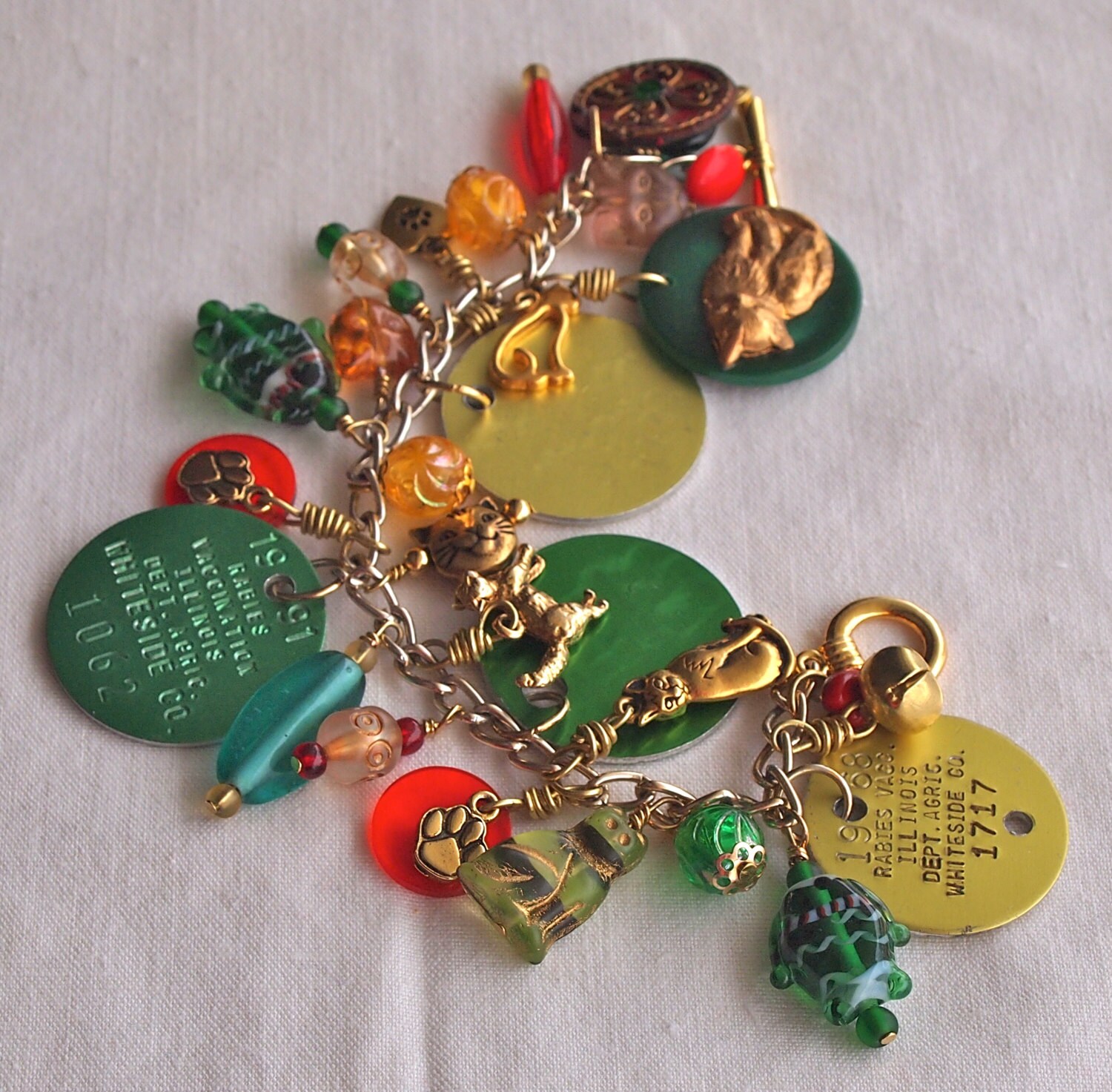 Cat Charm Bracelet, Rabies Tag Bracelet, Cat Lover Gift, Recycled ...