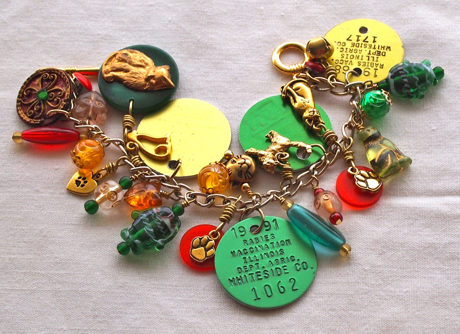 Cat Charm Bracelet, Rabies Tag Bracelet, Cat Lover Gift, Recycled ...