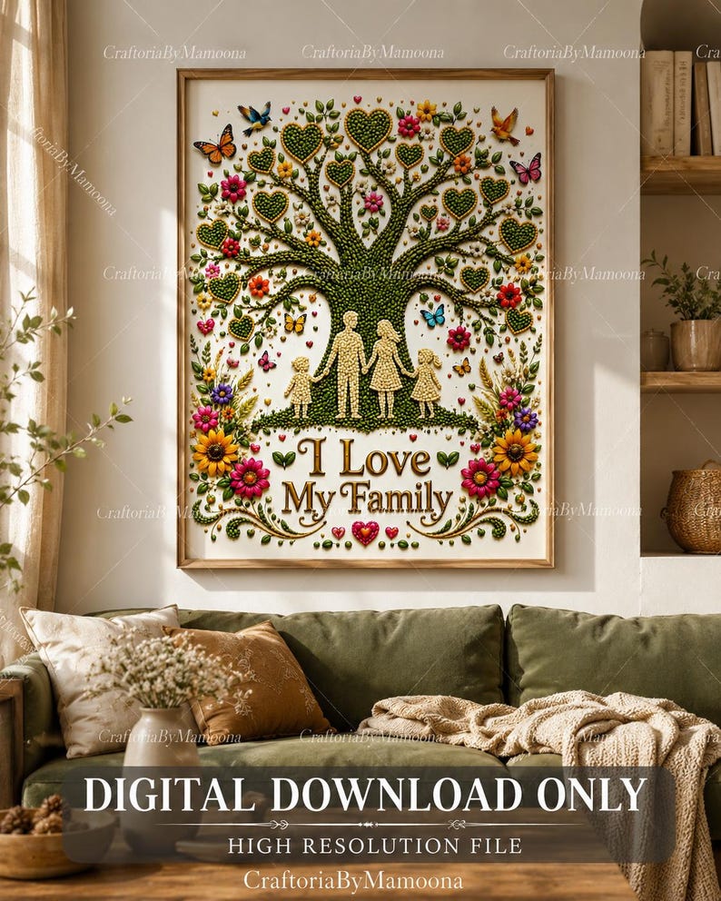 Family Tree Wall Art, Heart Tree of Life Print, Living Room Decor ...