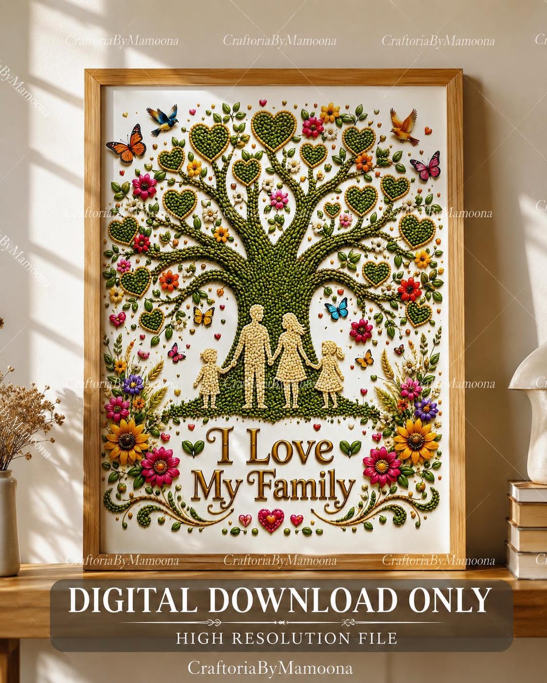 Family Tree Wall Art, Heart Tree of Life Print, Living Room Decor ...