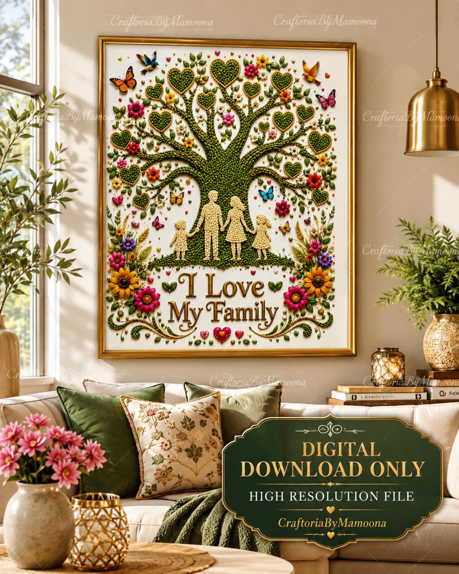 Family Tree Wall Art, Heart Tree of Life Print, Living Room Decor ...