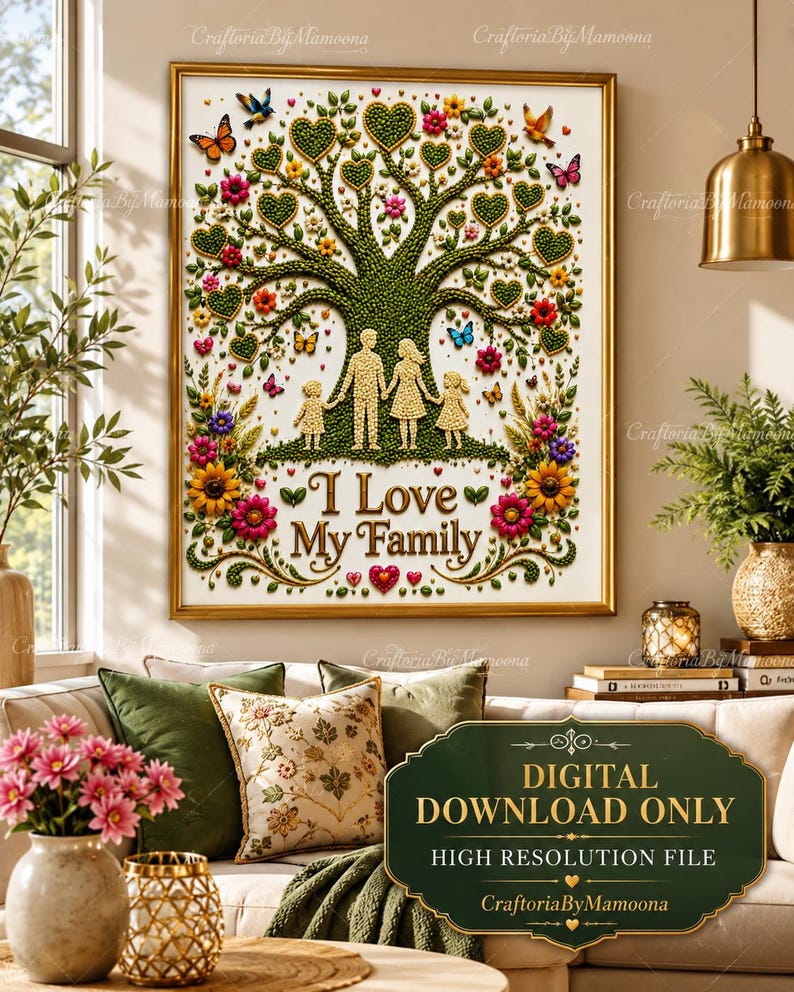Family Tree Wall Art, Heart Tree of Life Print, Living Room Decor ...