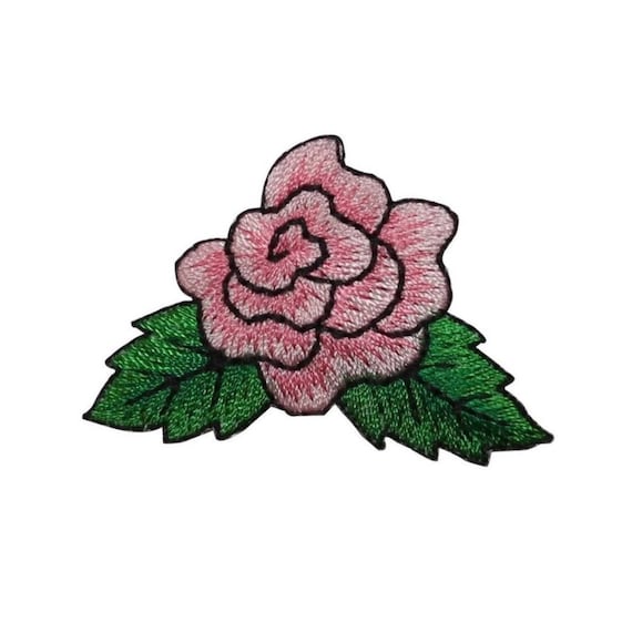 ID 6154 Pink Rose Flower Patch Leaves Garden Love Embroidered | Etsy