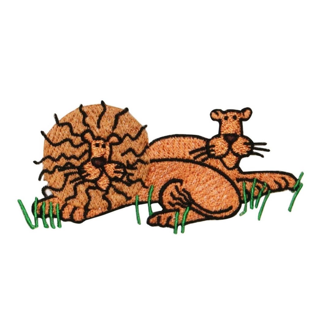 ID 0668 Cartoon Lions Patch Mates Couple Love Zoo Embroidered Iron on ...