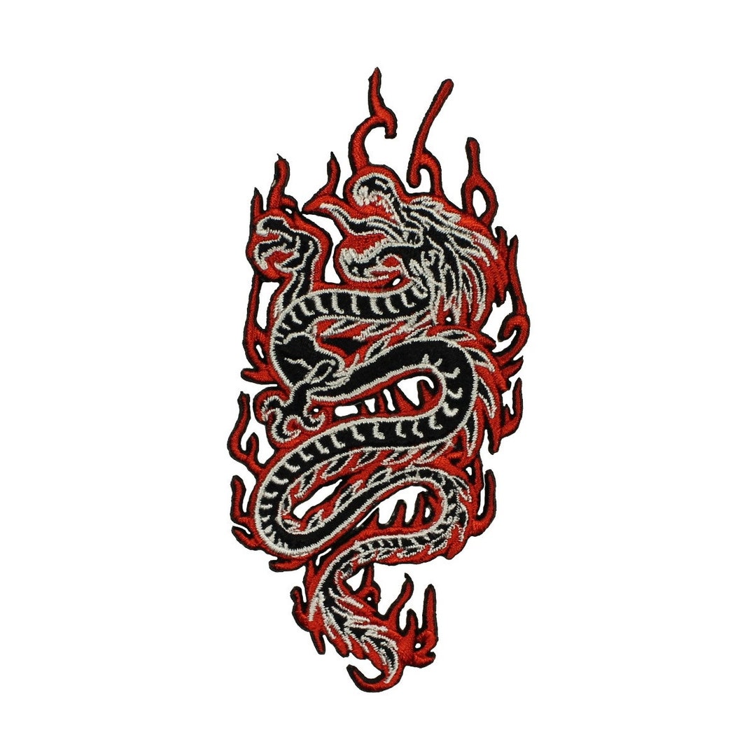 Flaming Dragon Patch Serpent Chinese Mythical Fire Embroidered Iron on ...