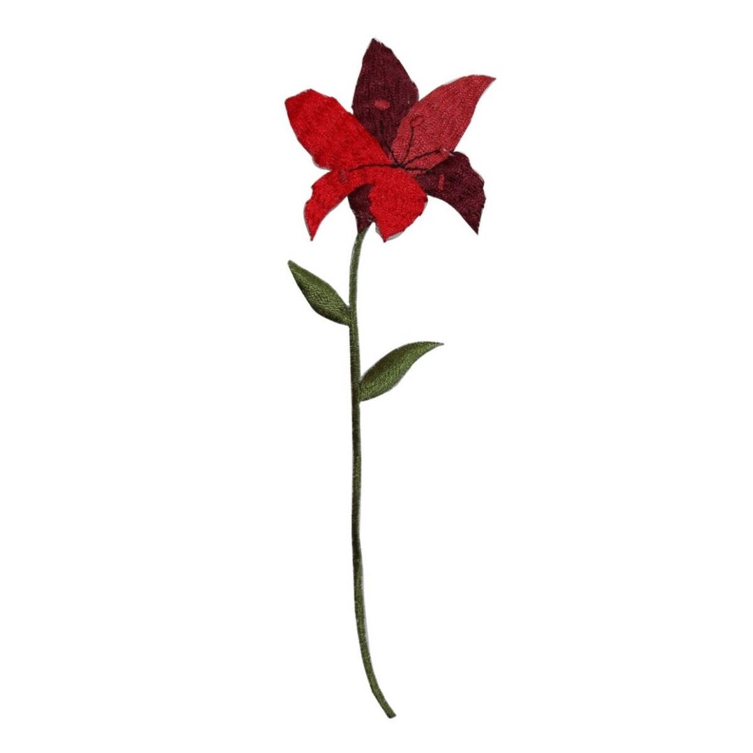 ID 6677 Red Lily Flower Patch Garden Blossom Plant Embroidered Iron on ...