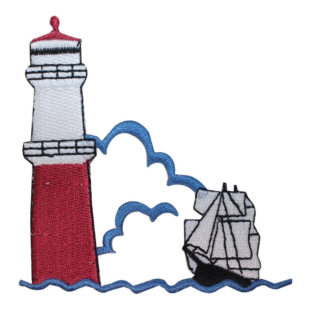 ID 1830Z Lighthouse and Ship Patch Nautical Travel Embroidered Iron on ...