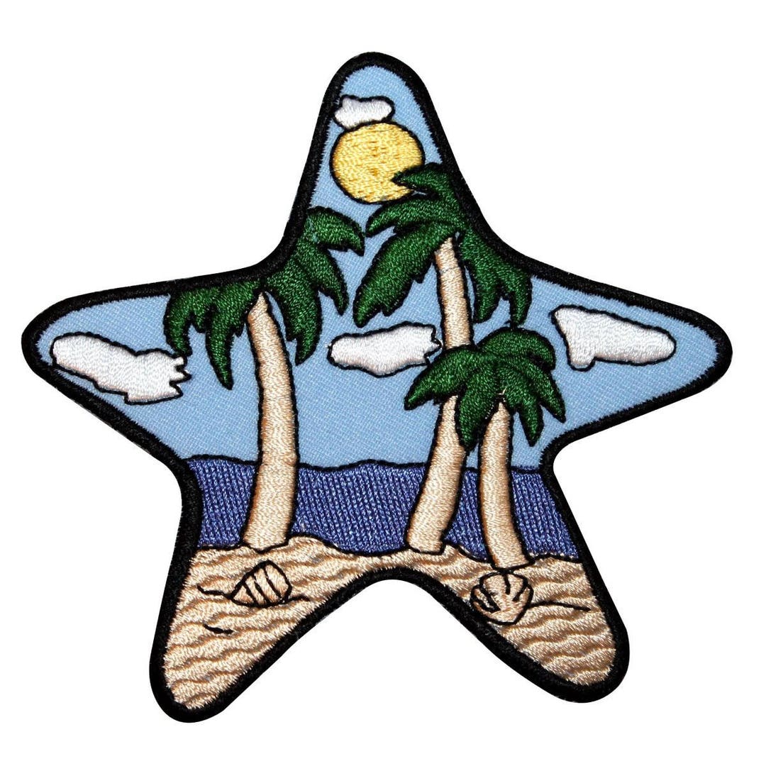 ID 1700 Beach Scene Starfish Patch Ocean View Craft Embroidered Iron on ...
