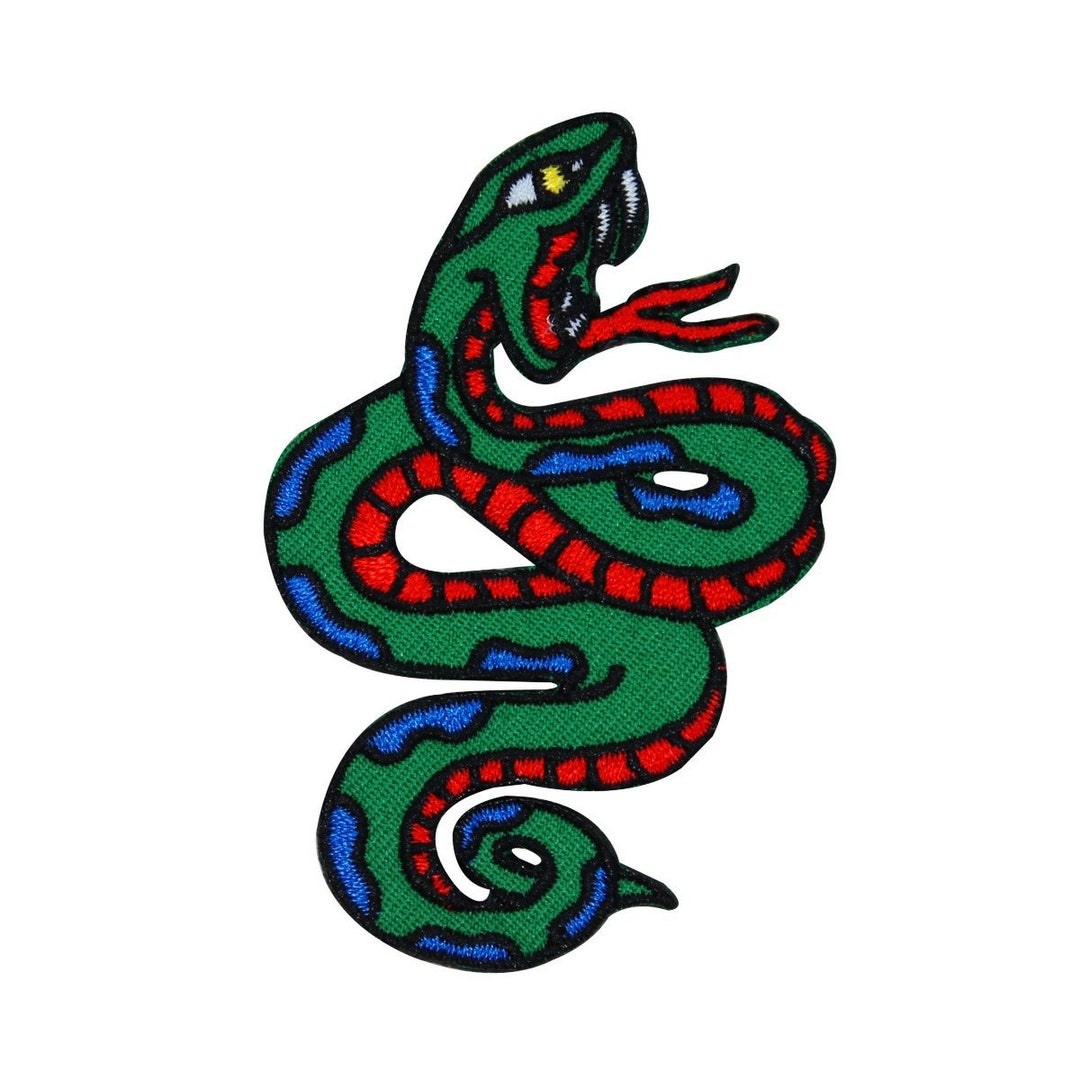 Green Viper Hissing Patch Serpent Snake Tattoo Bite Embroidered Iron on ...