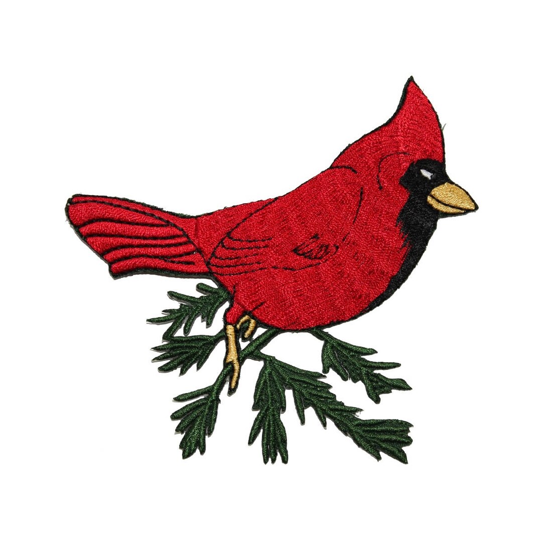 ID 3608 Cardinal on Branch Patch Bird Perch Nest Embroidered Iron on ...