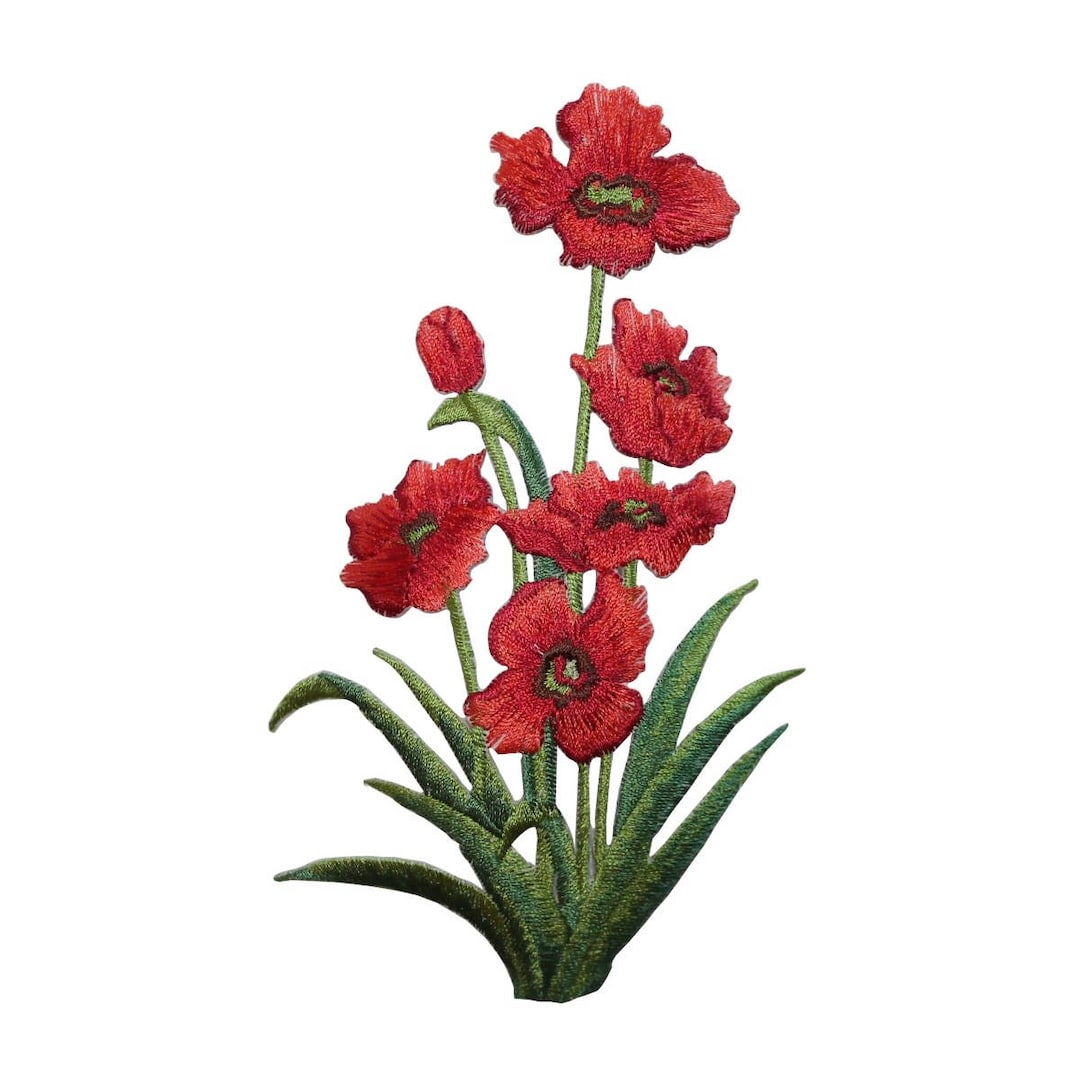 ID 6700 Red Blossom Flower Plant Patch Garden Bush Embroidered Iron on ...