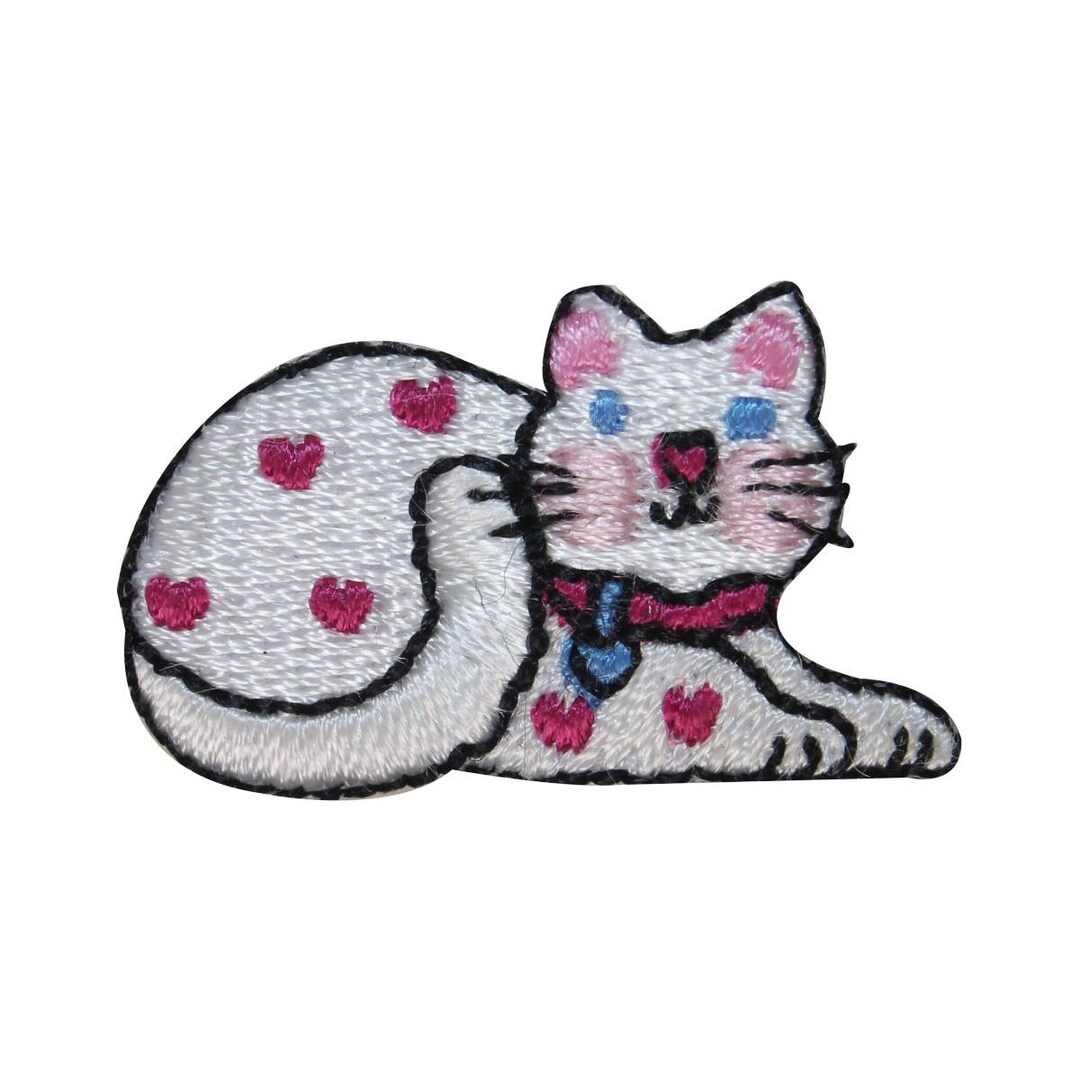ID 3050 Cute White Spotted Cat Patch Kitten Kitty Embroidered Iron on ...