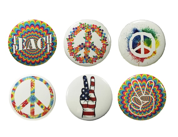 6 Peace Hippie Pins Pack Colorful Groovy Love Assorted Pin - Etsy
