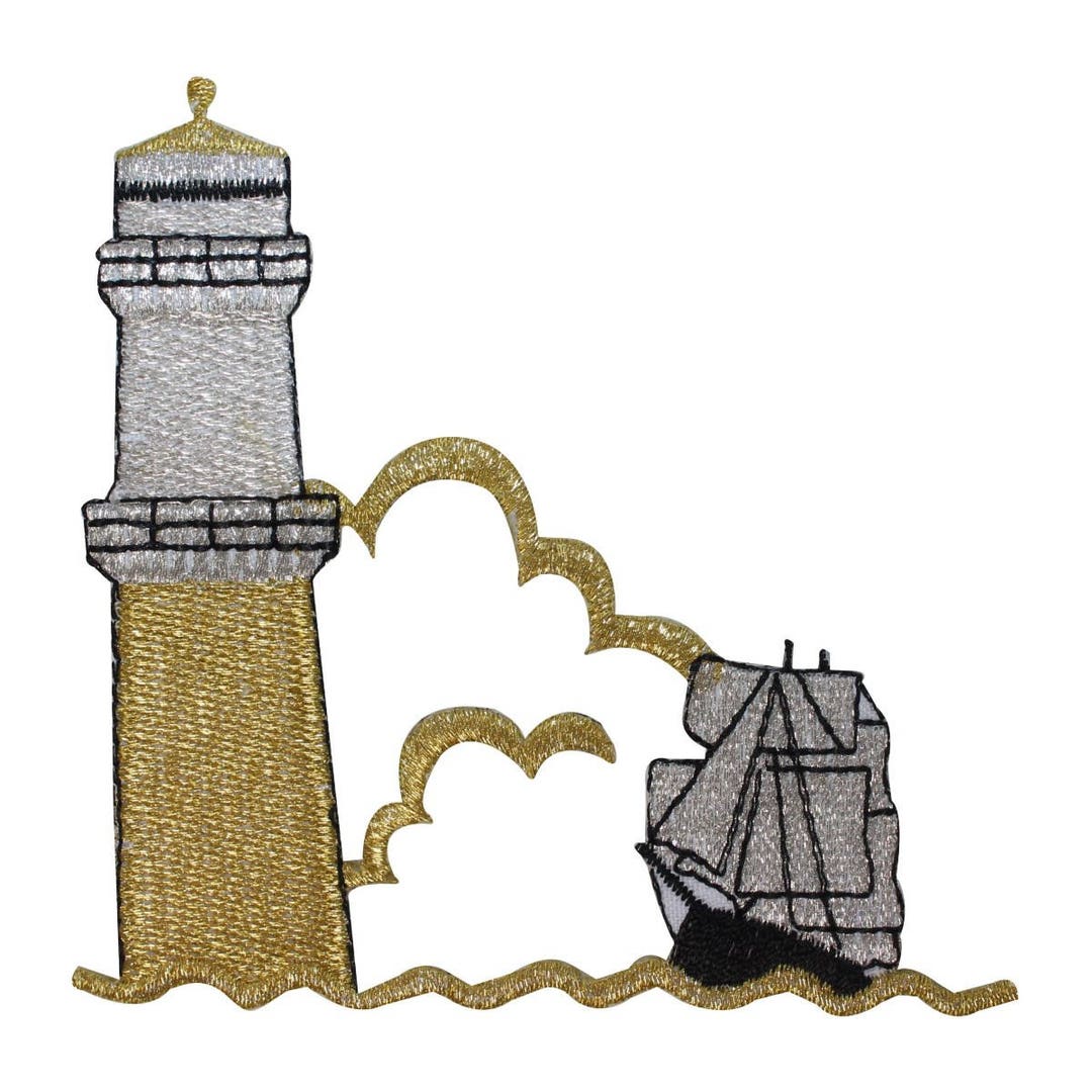 ID 1830 Lighthouse and Ship Patch Nautical Travel Embroidered Iron on ...