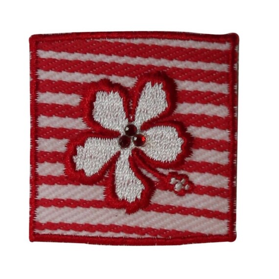 ID 6720 Red Striped Hibiscus Patch Tropical Badge Embroidered | Etsy
