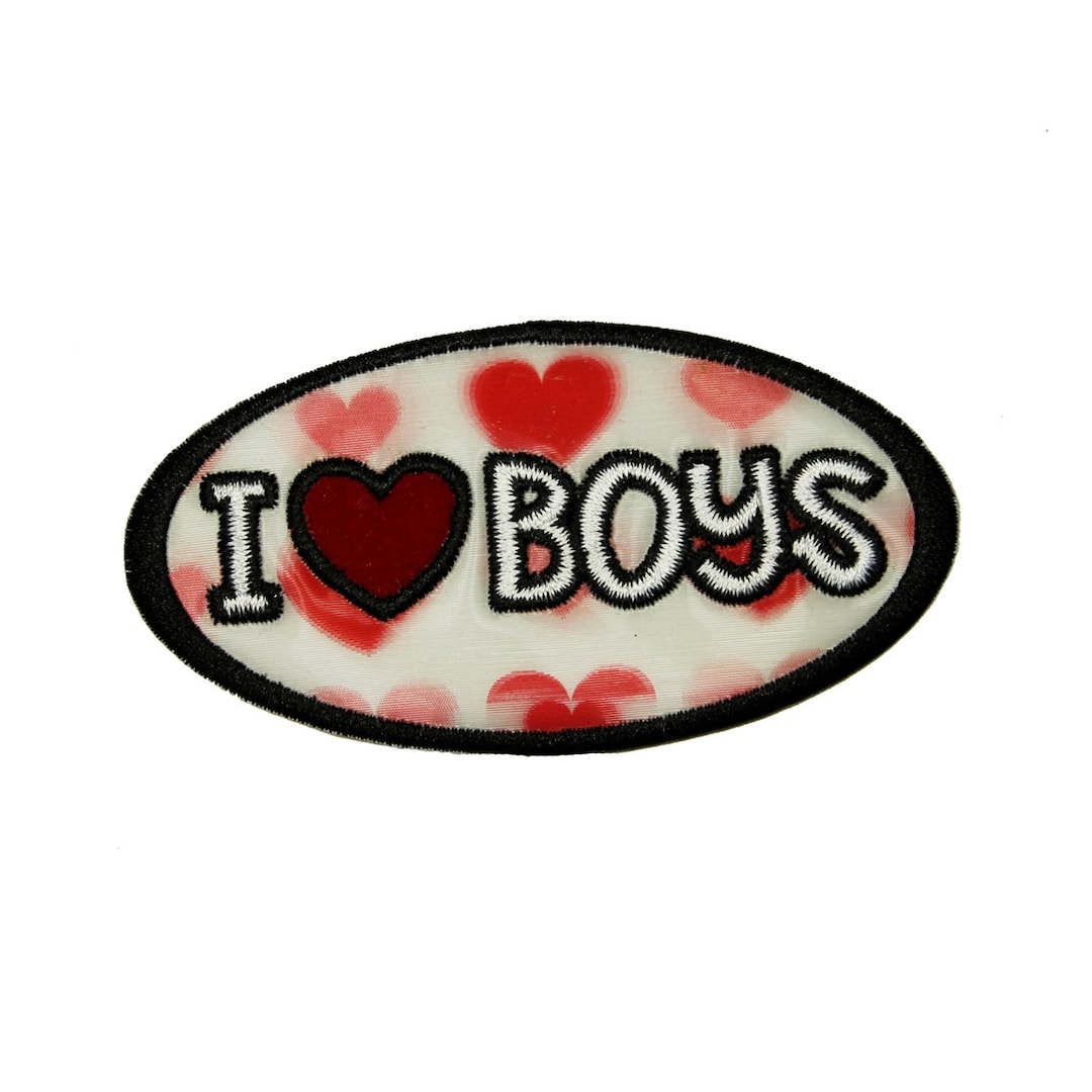 I Love Boys Holographic Patch Hearts Love Smooch Embroidered Iron on ...