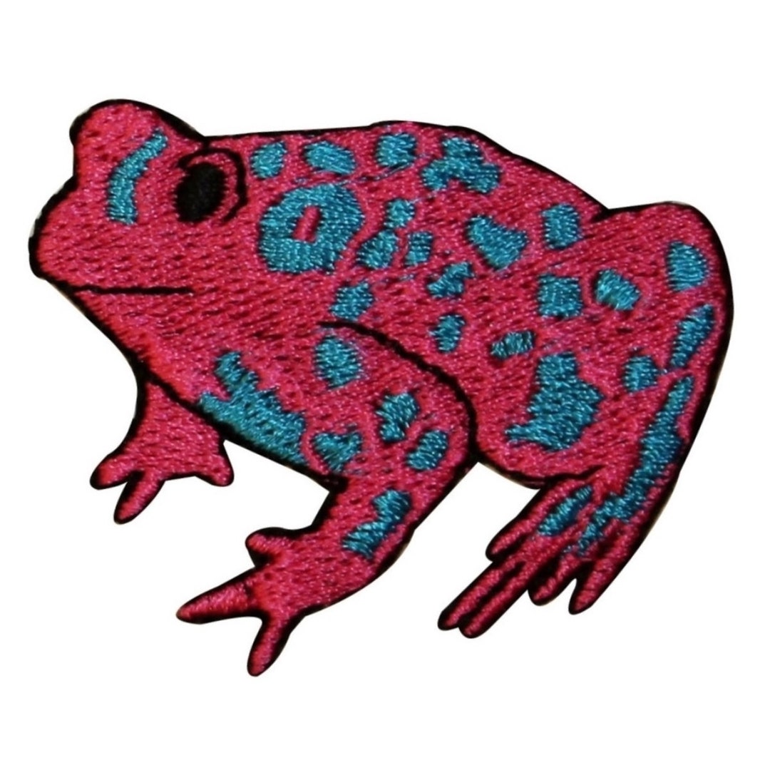 ID 0010 Red Frog Patch Blue Spots Sitting Amphibian Embroidered Iron on ...