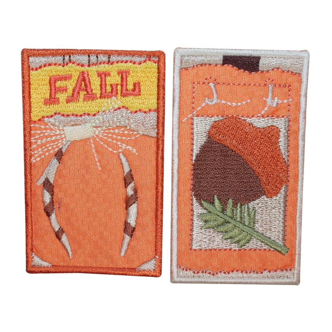 ID 1961AB Set of 2 Fall Leaf Acorn Patches Autumn Embroidered Iron on ...