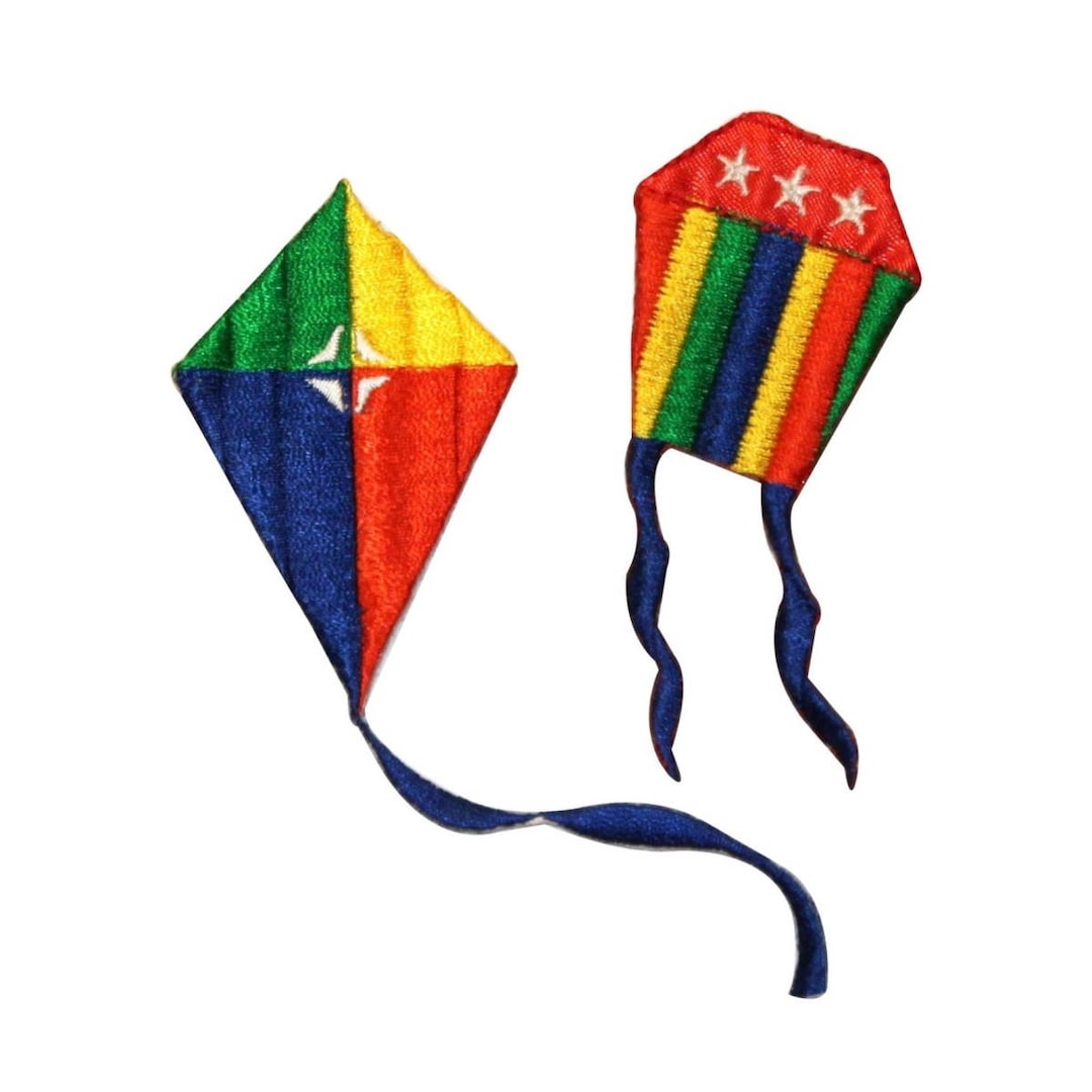 ID 1098AB Set of 2 Rainbow Kite Patches Children Toy Embroidered Iron ...