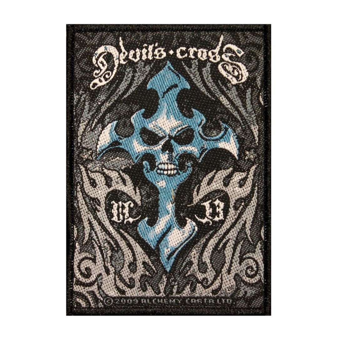 Devil's Cross Skull & Hell Flames Patch Alchemy Carta Woven Sew On ...