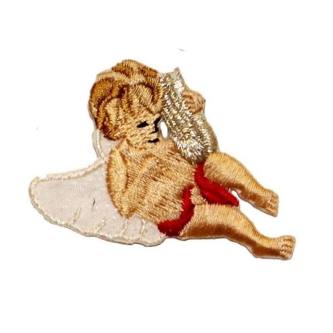 ID 0161C Angel Playing Harp Patch Flying Music Embroidered Iron on ...