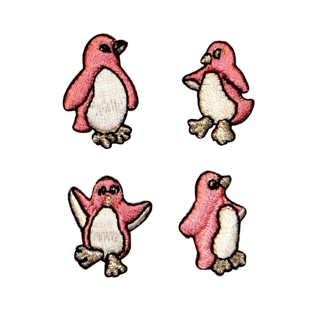 ID 0507ABCD Set of 4 Pink Tiny Penguins Patch Bird Embroidered Iron on ...
