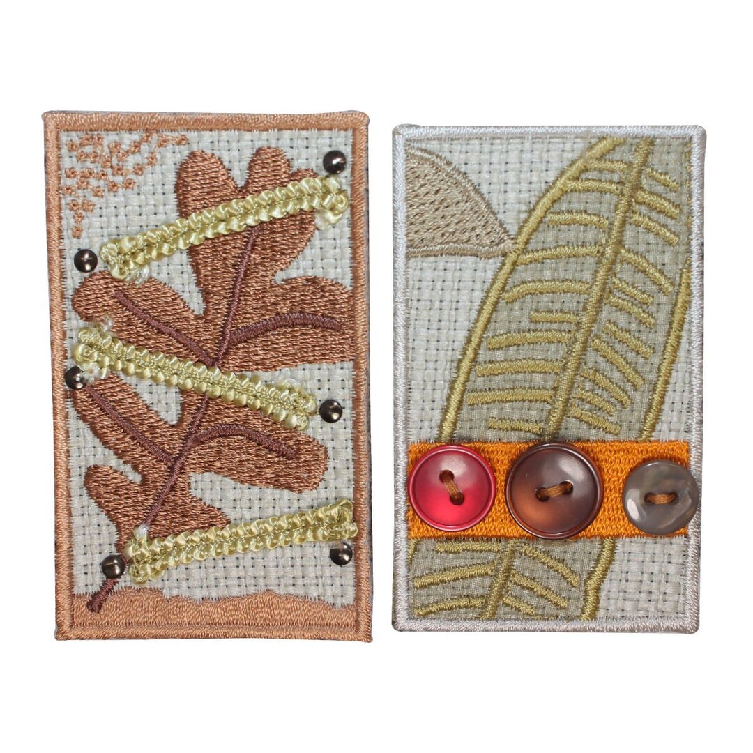 ID 1960AB Set of 2 Fall Leaves Patches Autumn Craft Embroidered Iron on ...