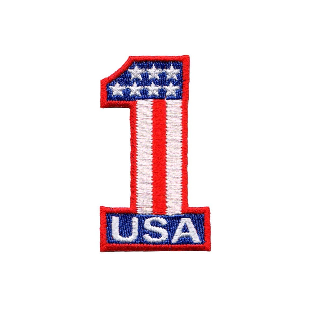 USA Number 1 One Patch Racing Flag Symbol American Embroidered Iron on ...