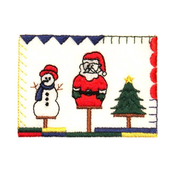 ID 8055 Felt Christmas Scene Patch Santa Snowman Embroidered | Etsy