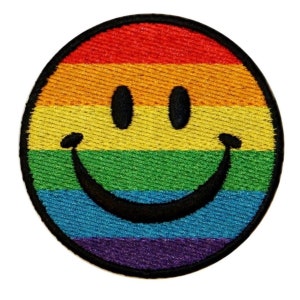Rainbow Smiley Face Patch Happy Smile Pride Retro Embroidered Iron on ...