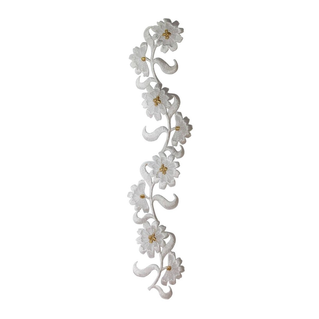 ID 6774 White Flower Chain Patch Garden Craft Strip Embroidered Iron on ...