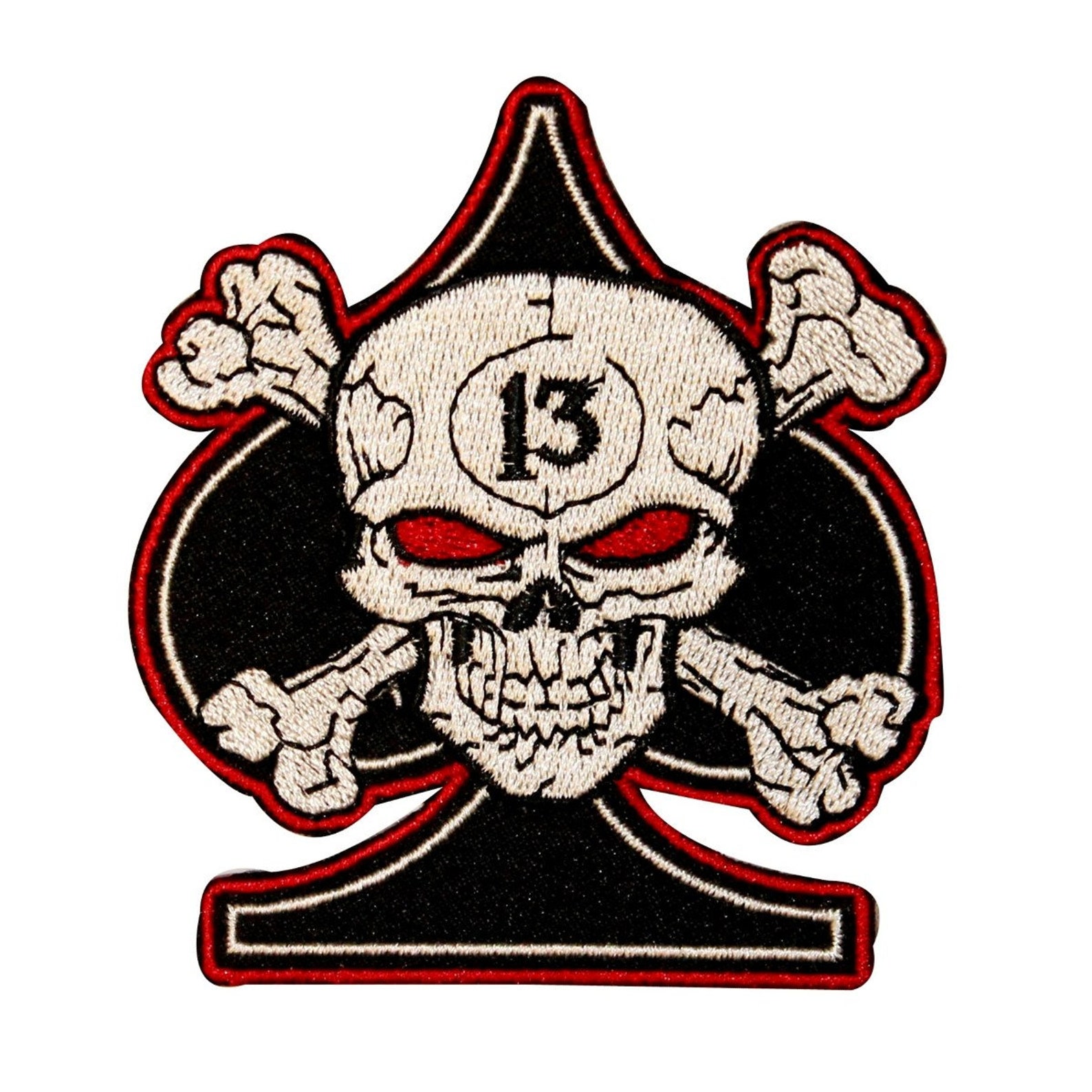 Large 13 Spade Skull Crossbones Patch Biker Badge Embroidered Iron on ...