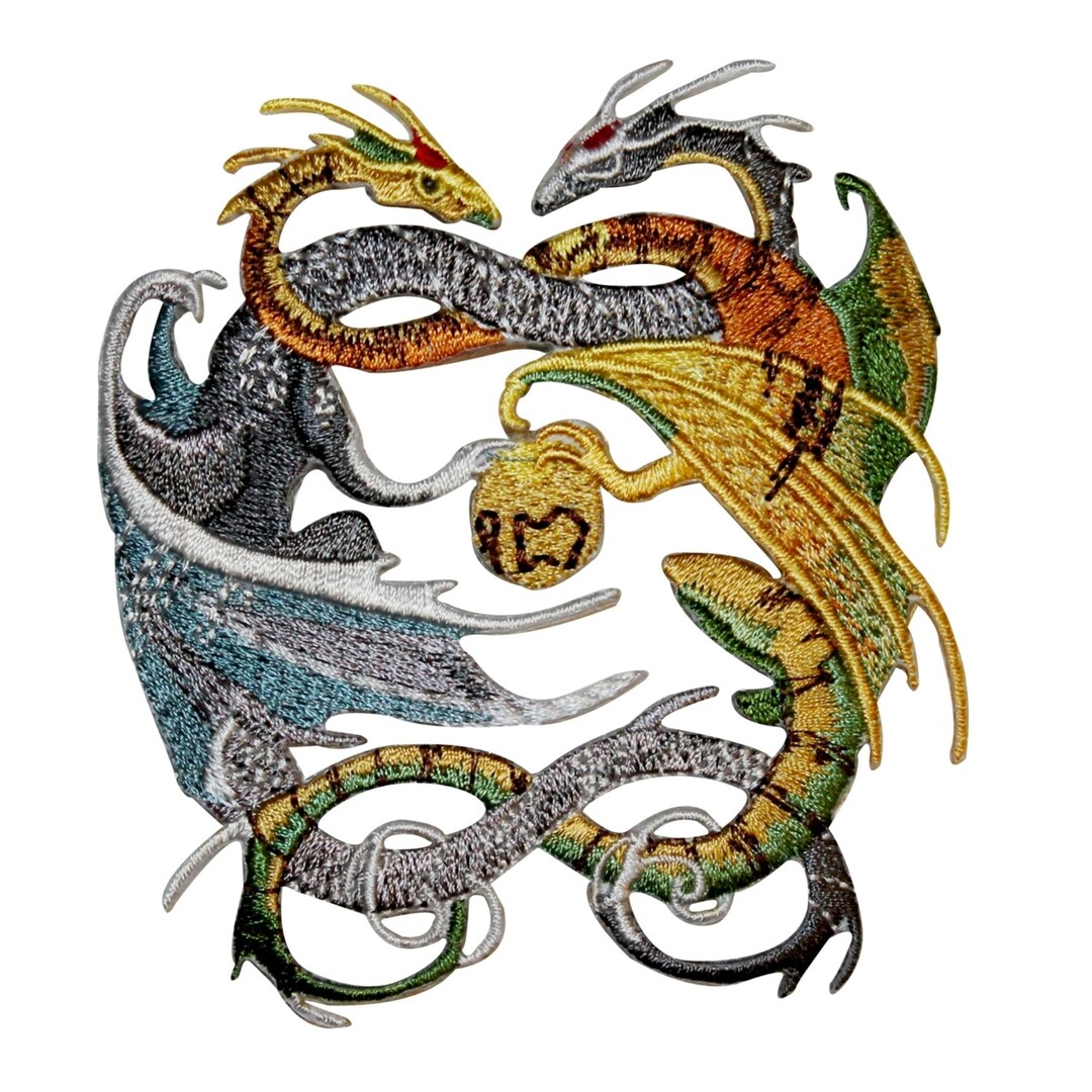 Intertwined Dragons Patch Chinese Mystical Serpents Embroidered Iron on ...