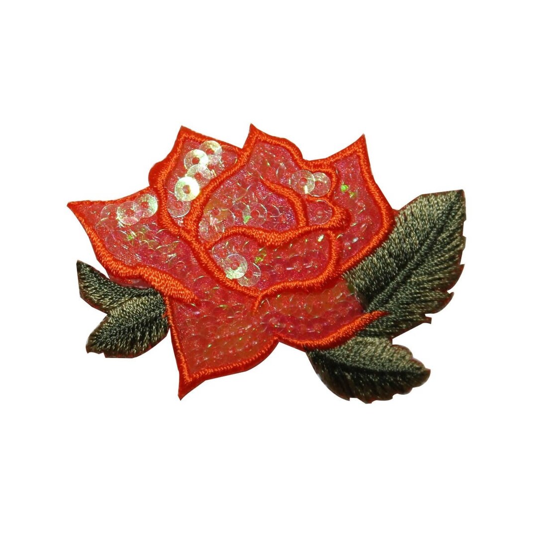 ID 6354 Orange Sequin Rose Flower Patch Garden Bloom Embroidered Ironon ...